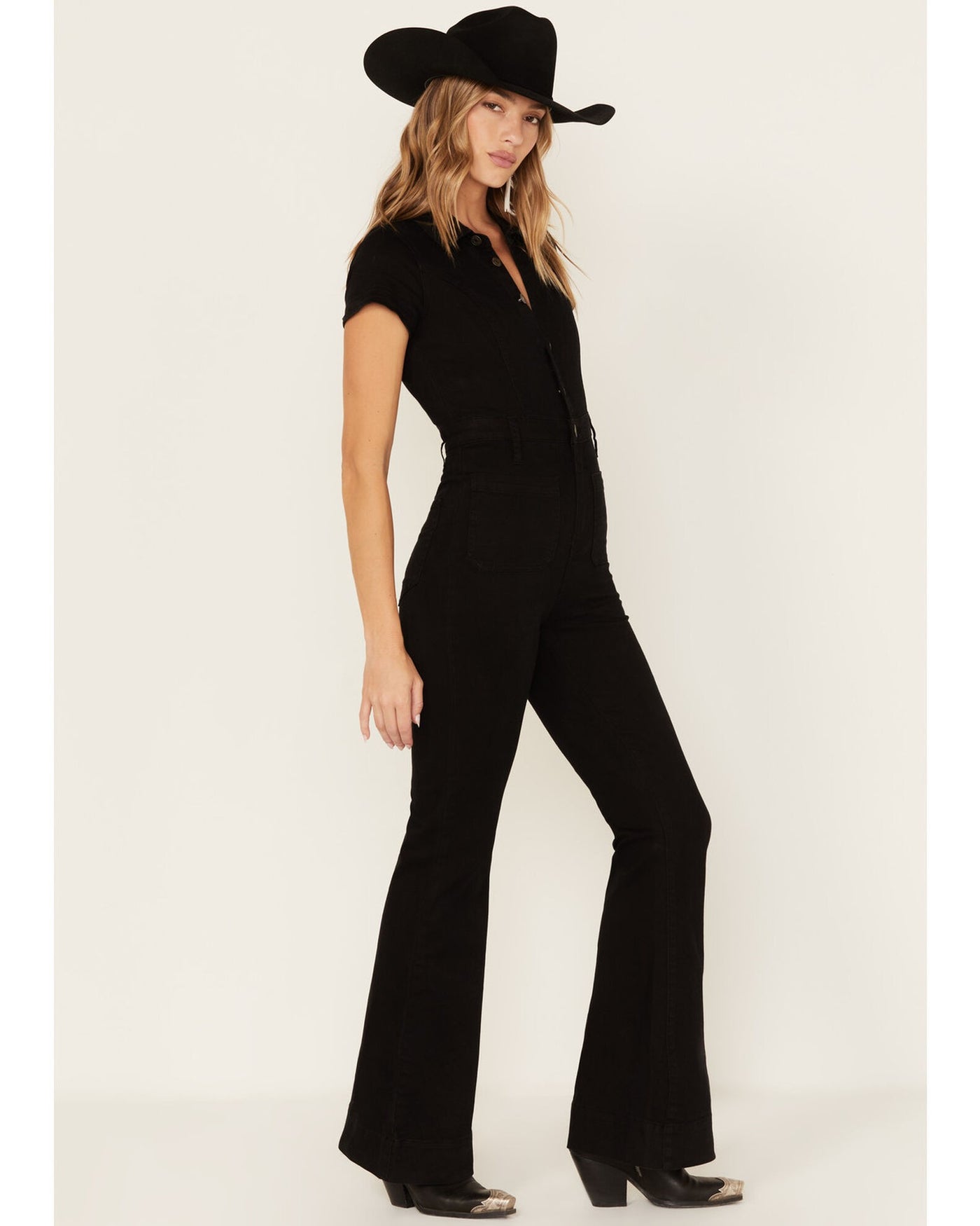 BLACK DENIM FLARED JUMPSUIT – Signature Step